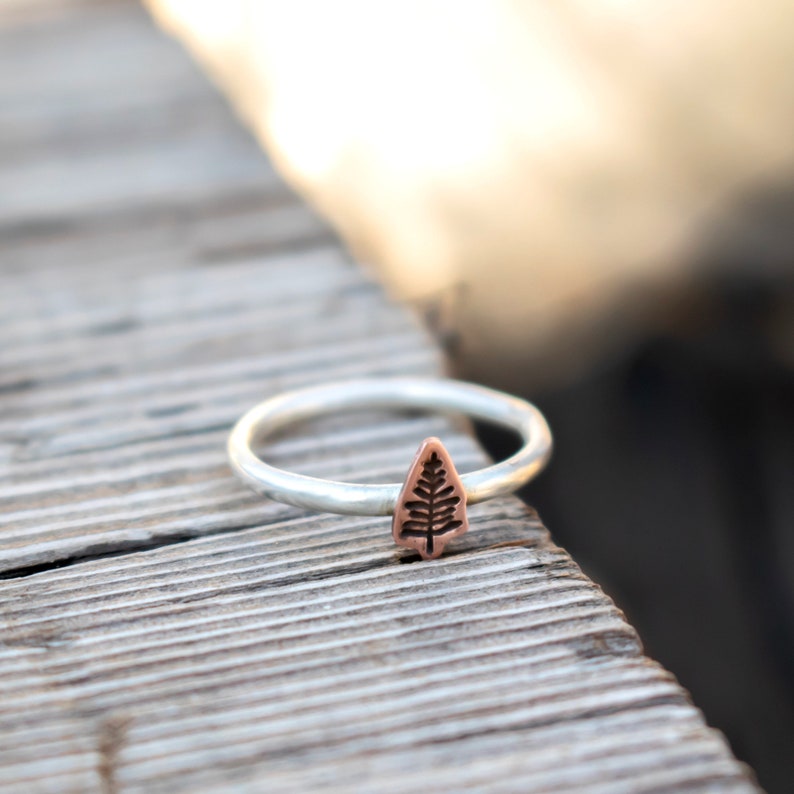 Little Copper Tree Ring, Pine Tree Ring, Copper Pine Tree, Womens Stack ...