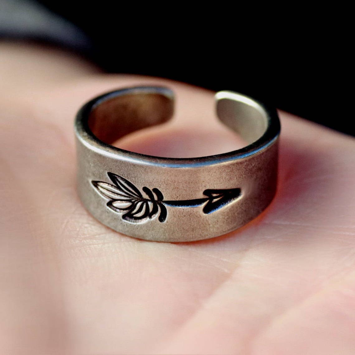Sideways Arrow Band Arrow Ring Pewter Arrow Ring Womens - Etsy