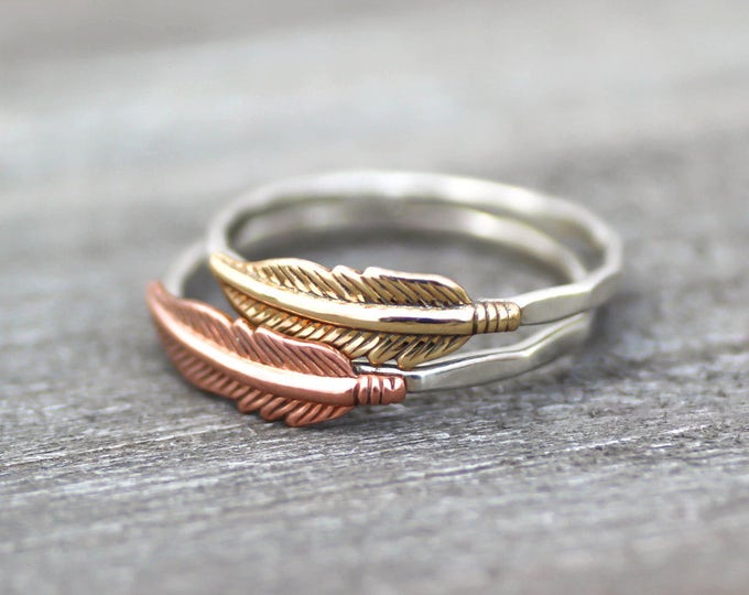 Feather Stack Ring Boho Feather Ring Sterling Ring Sterling - Etsy