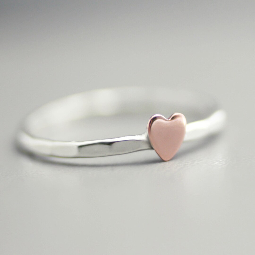 Copper Heart Stack Ring, Stack Ring, Sterling Silver Stack Band Ring ...