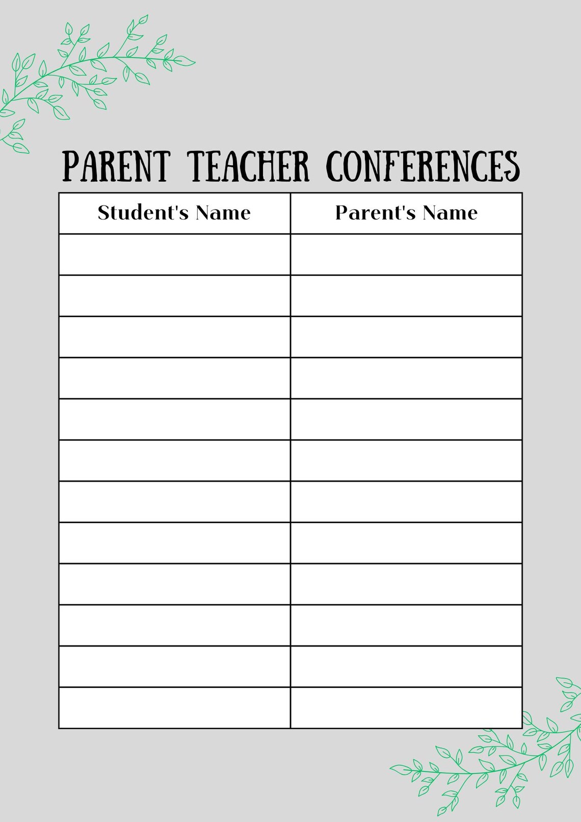 Printable Five Different Parent - Teacher Conference Forms, Printable ...