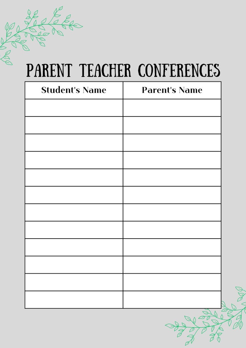 Printable Five Different Parent - Teacher Conference Forms, Printable ...