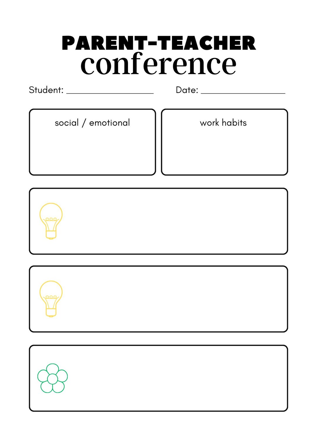 Editable Parent-teacher Conference Feedback Form, Feedback Form, Parent ...