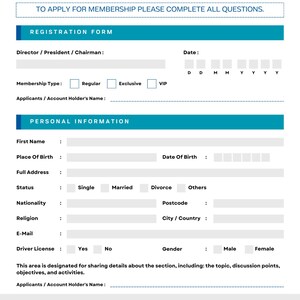 Editable Modern Corporate Business Membership Form A4 Document ...