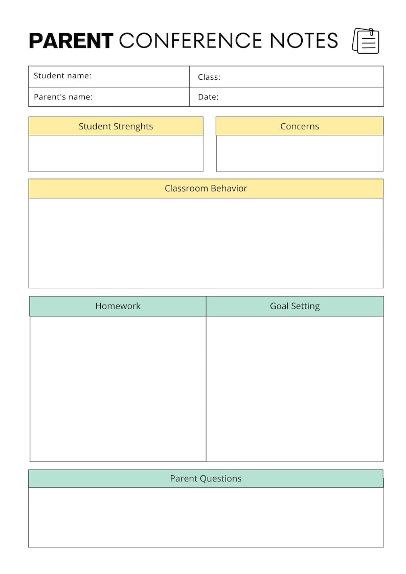 Printable Five Different Parent - Teacher Conference Forms, Printable ...