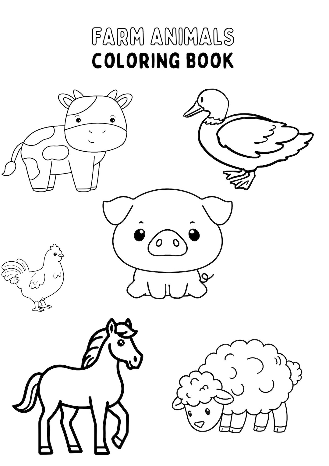 Printable Farm Animals Coloring Book, for Kids, Toddlers, Preschoolers ...