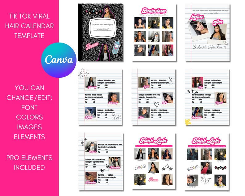 TIK TOK Viral Hair Calendar, Monthly Calendar, Beauty Month Calendar ...