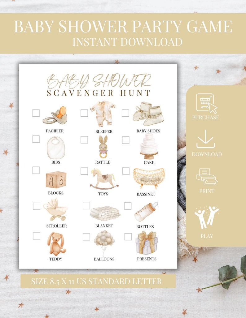 Baby Shower Game, Baby Shower Printable, Baby Shower Scavenger Hunt ...