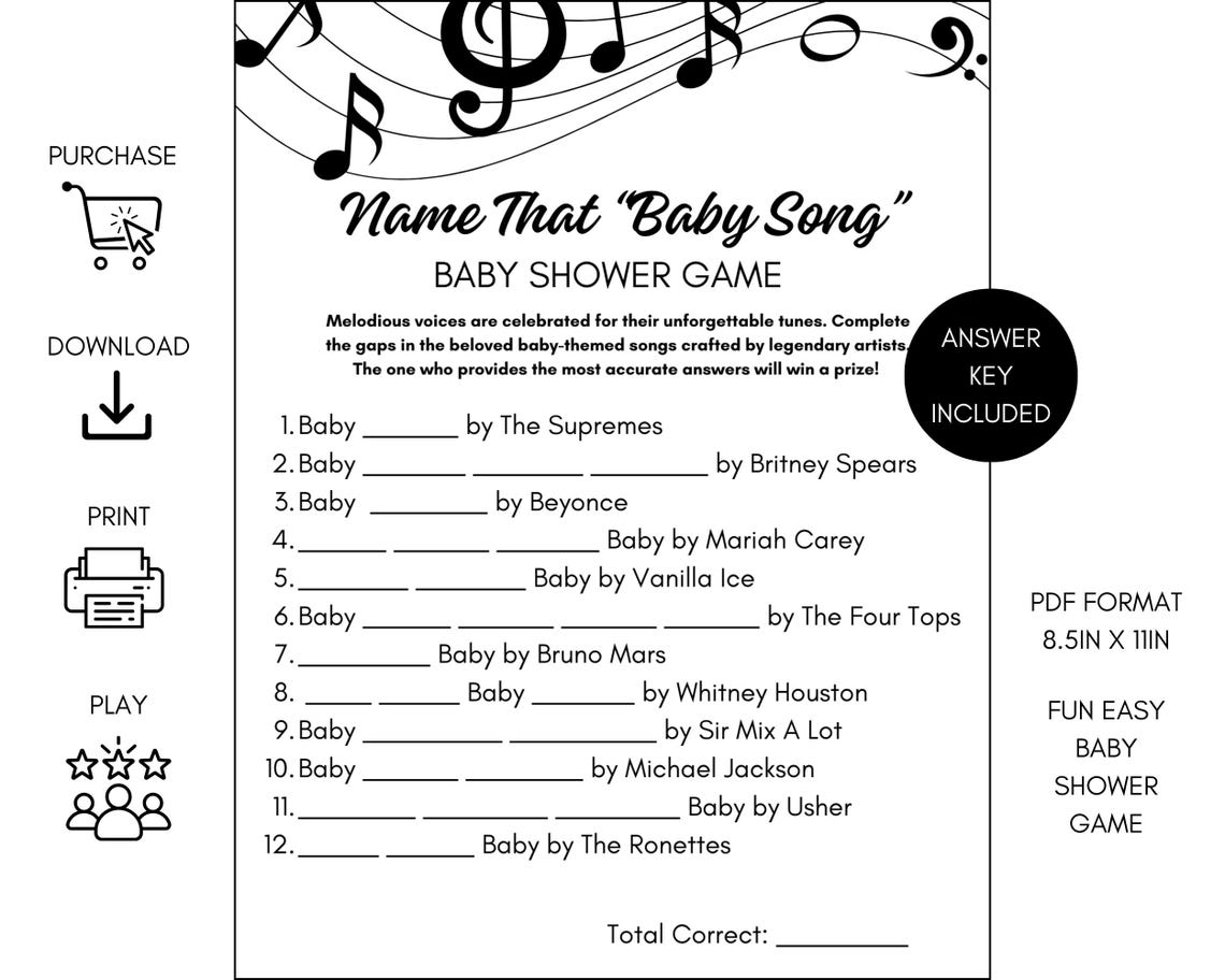 Name That Song Baby Trivia, Name That Baby Song, Baby Shower Game ...