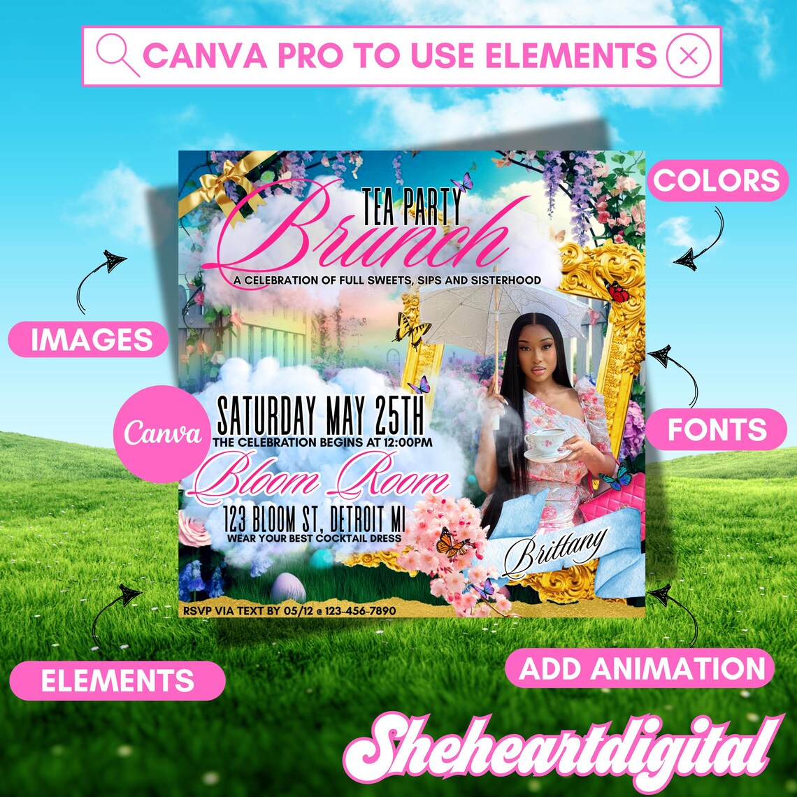 Tea & Mimosas Birthday Brunch Flyer: Editable Template (digital ...