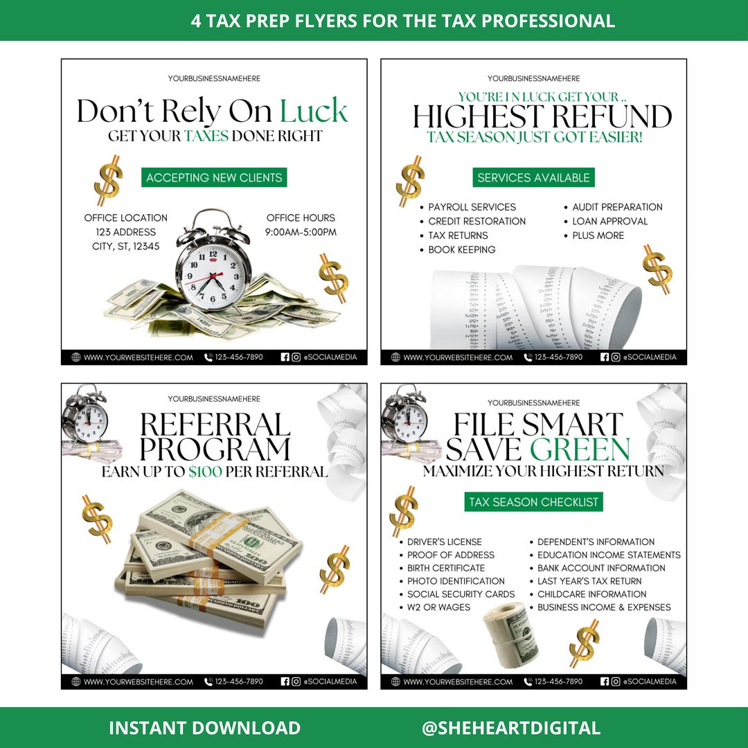4 Tax Prep Flyer | TAX Flyer | Tax Professional | Tax Prep Flyer Bundle ...