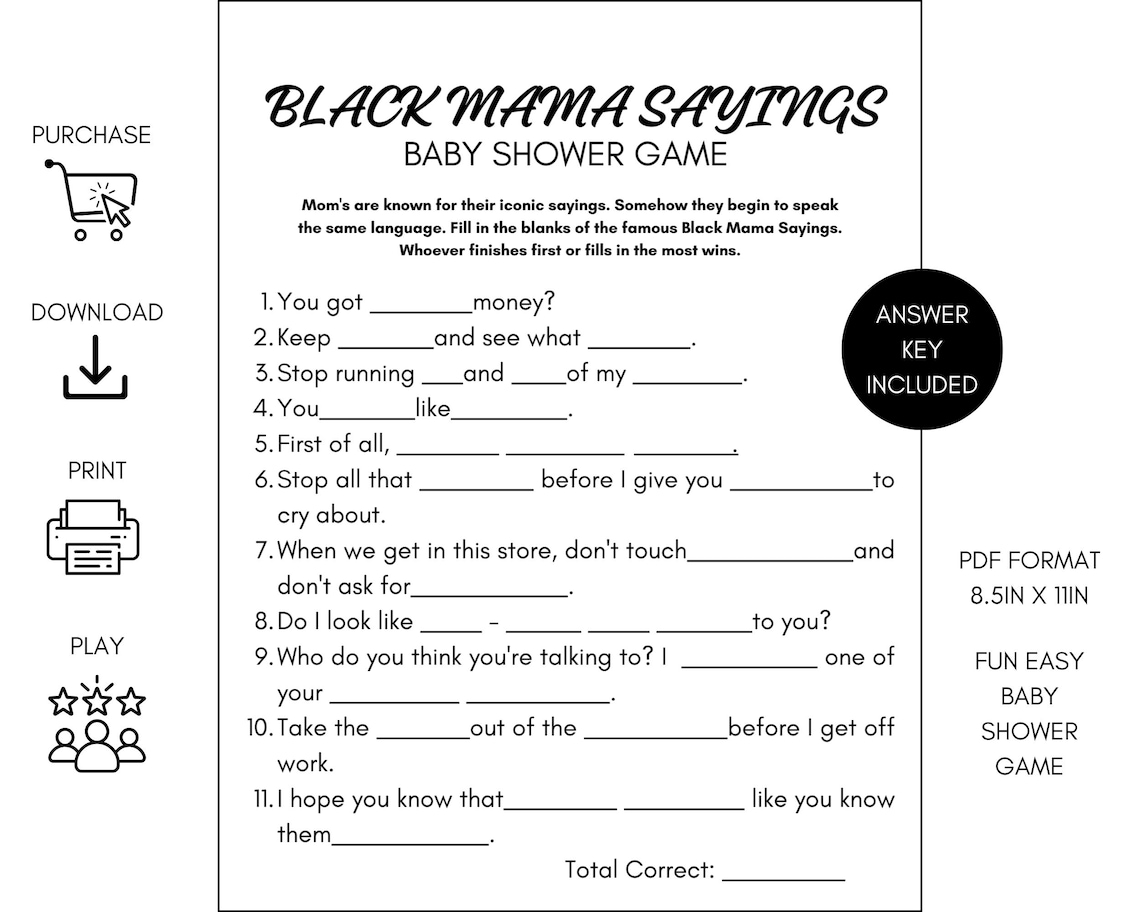 Iconic Black Momma Sayings Baby Shower Game (printable Digital Download ...