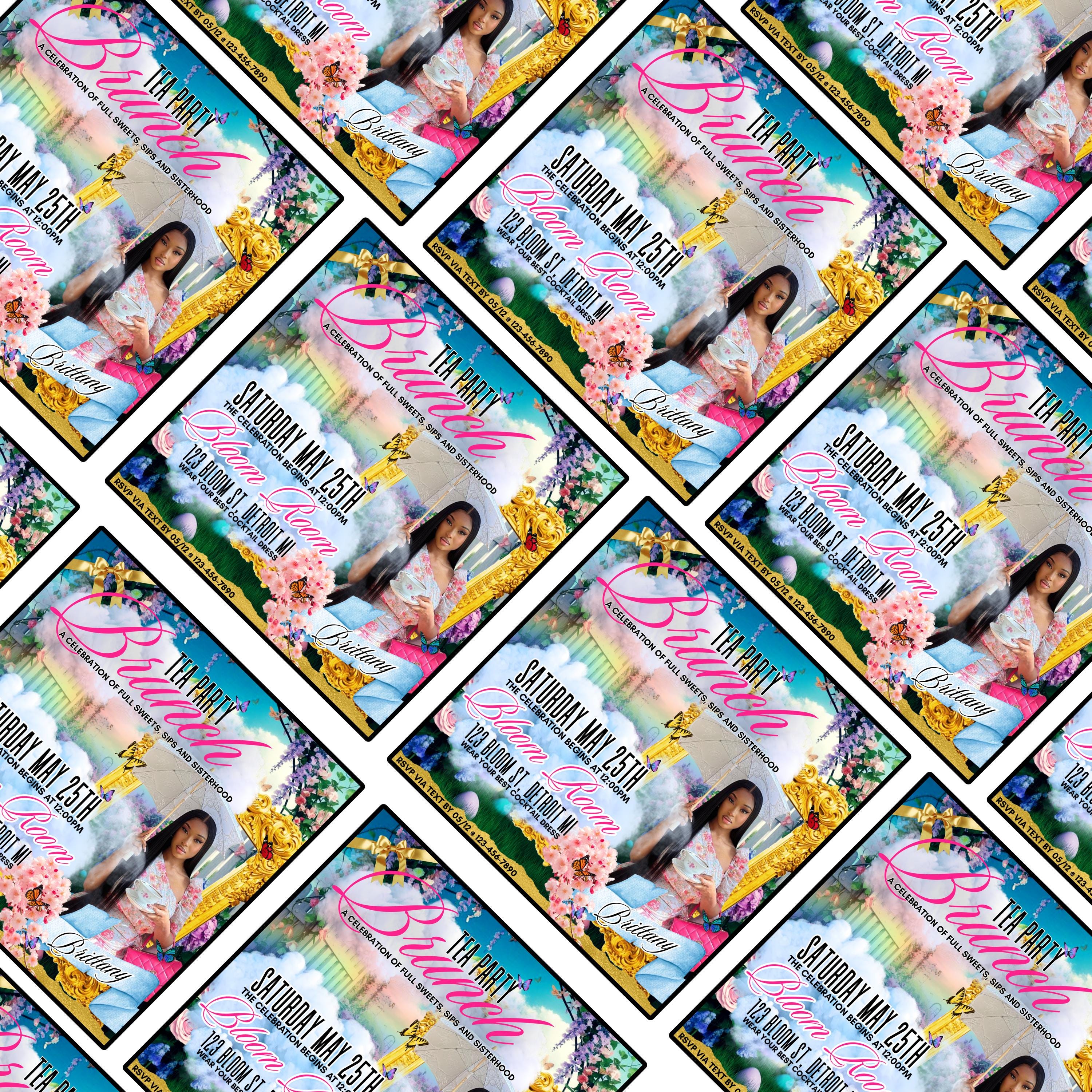 Tea & Mimosas Birthday Brunch Flyer: Editable Template (digital ...