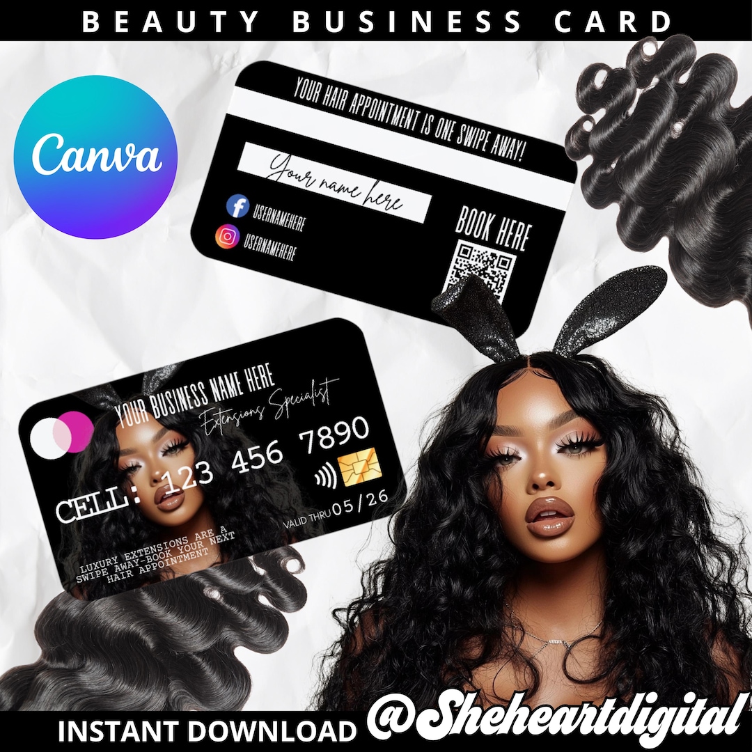 Luxury Hair Extension Business Card: Swipe Style Template (digital ...