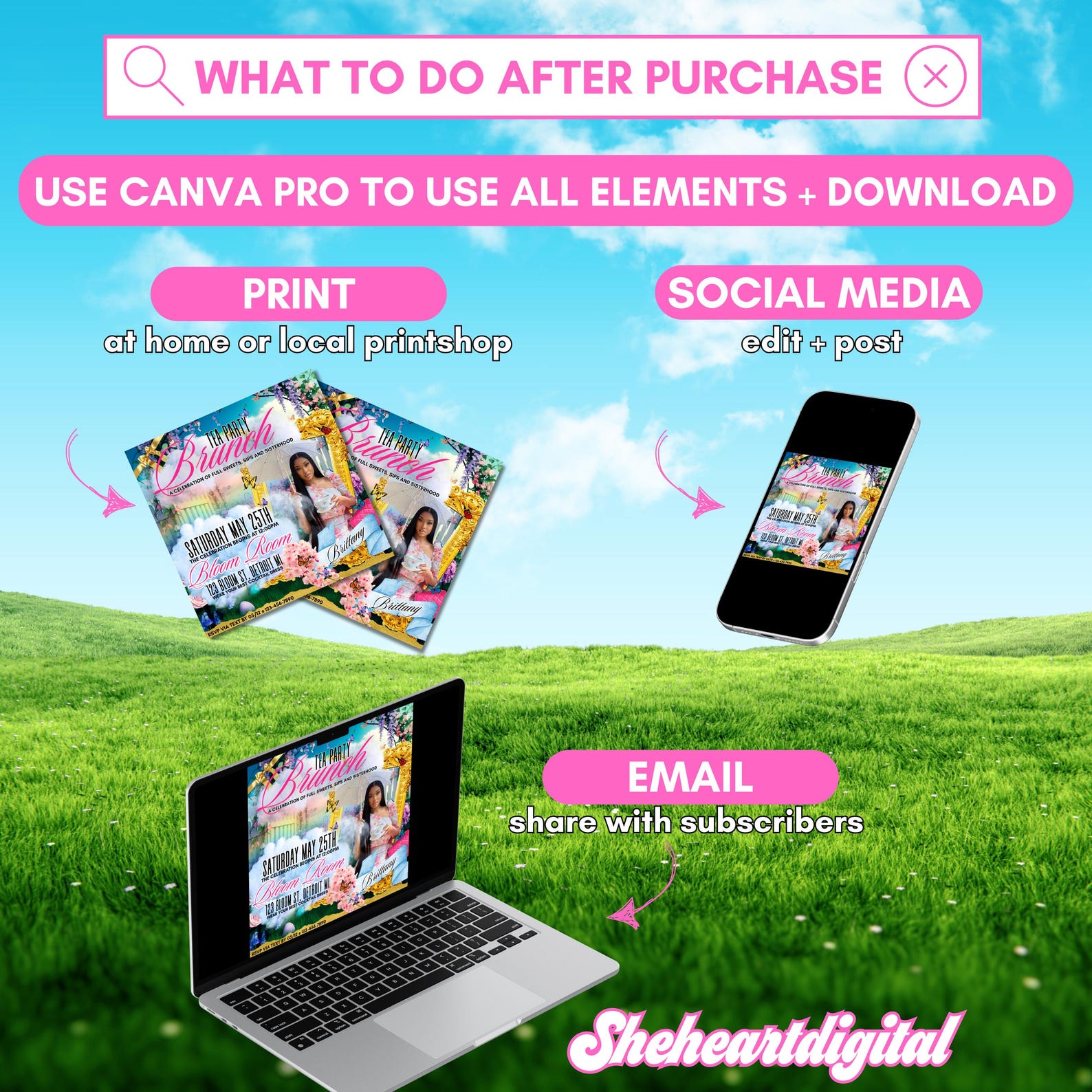 Tea & Mimosas Birthday Brunch Flyer: Editable Template (digital ...