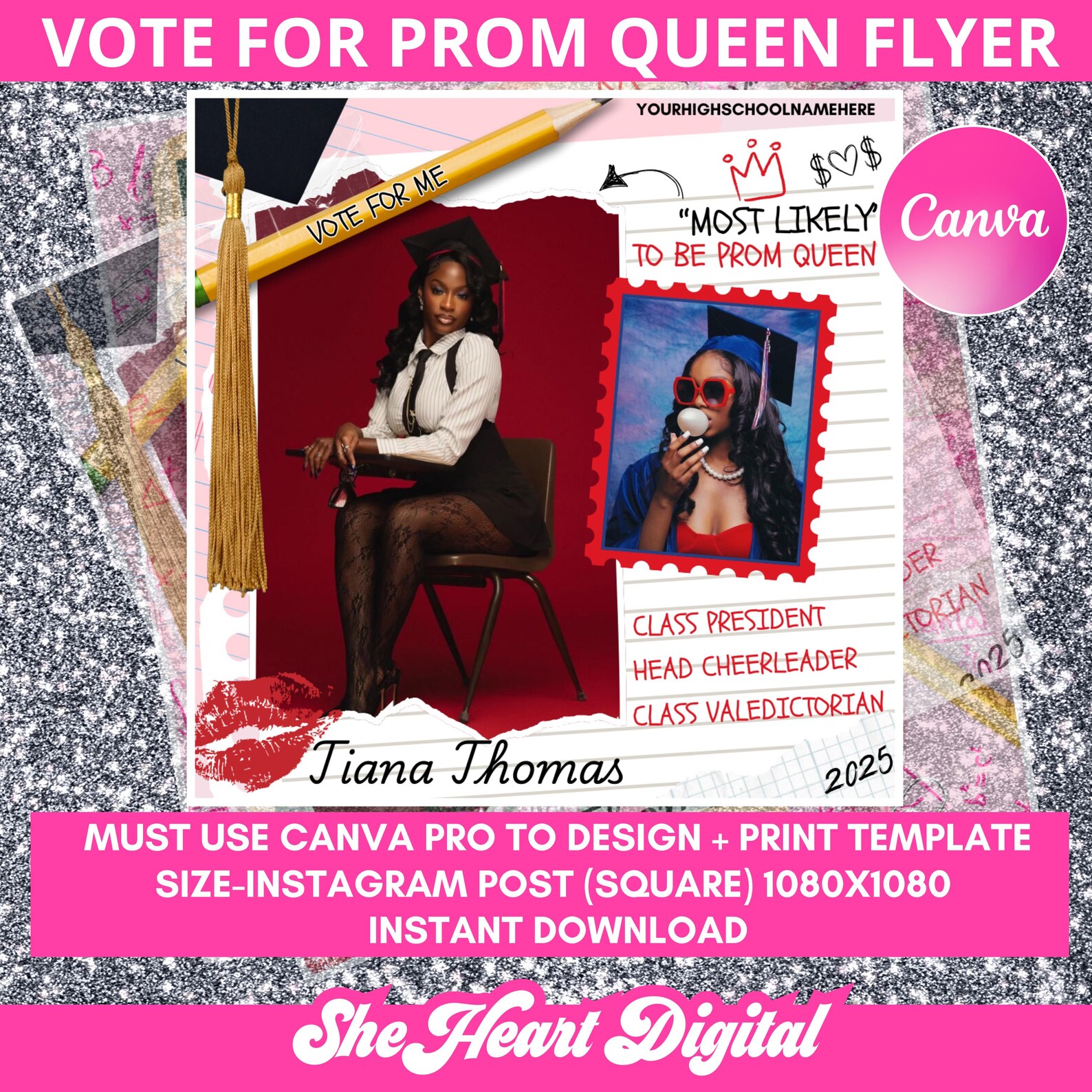 Prom Queen Campaign Flyer: Pink DIY Template - Etsy