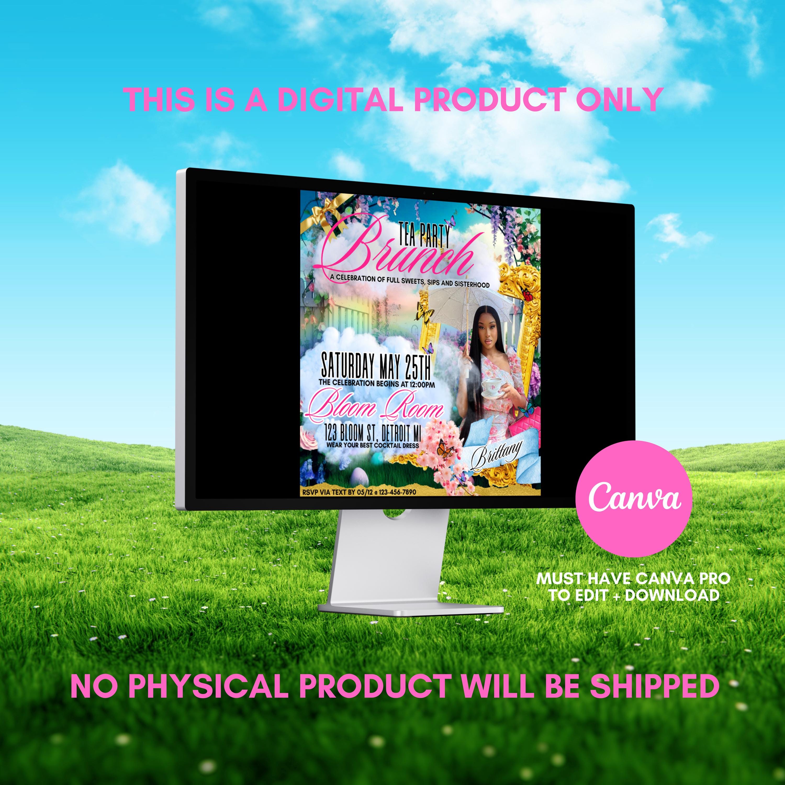 Tea & Mimosas Birthday Brunch Flyer: Editable Template (digital ...