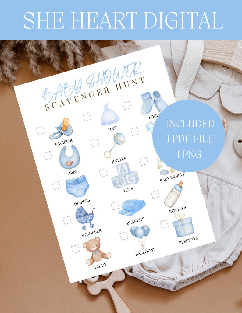Baby Boy Shower Game, Baby Shower Printable, Baby Shower Scavenger Hunt ...