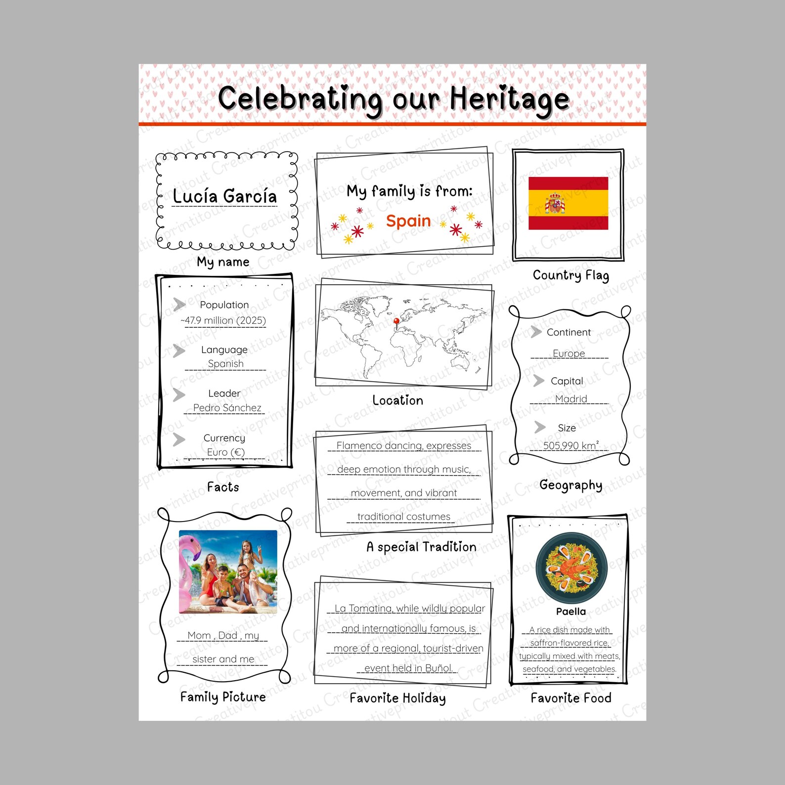 Celebrating Our Heritage – Cultural Facts & Fun Printable Sheet for ...