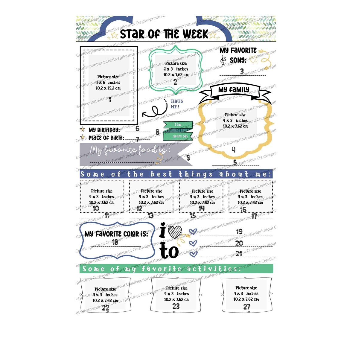 Customised, All About Me, Star of the Week, Boys, School Project ...