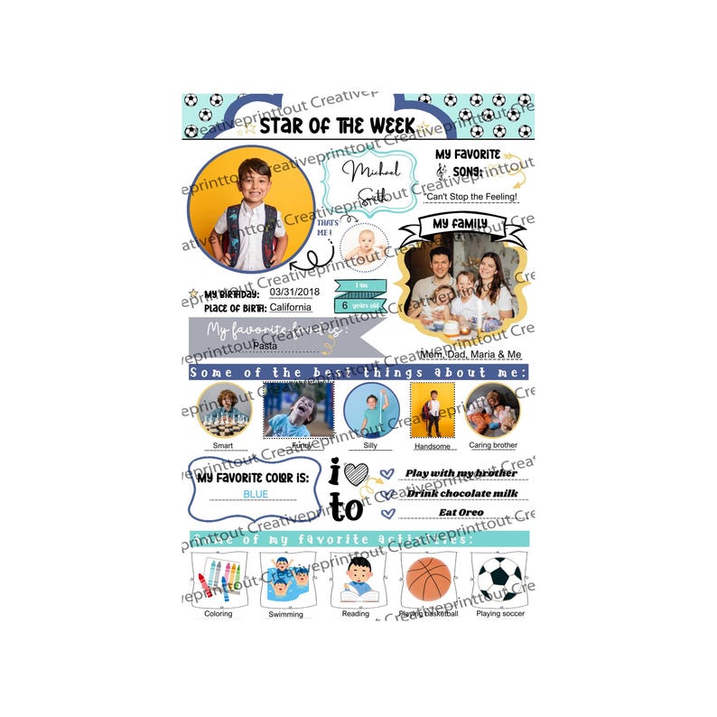 All About Me Poster, Editable Canva, All About Me Project, Soccer ...