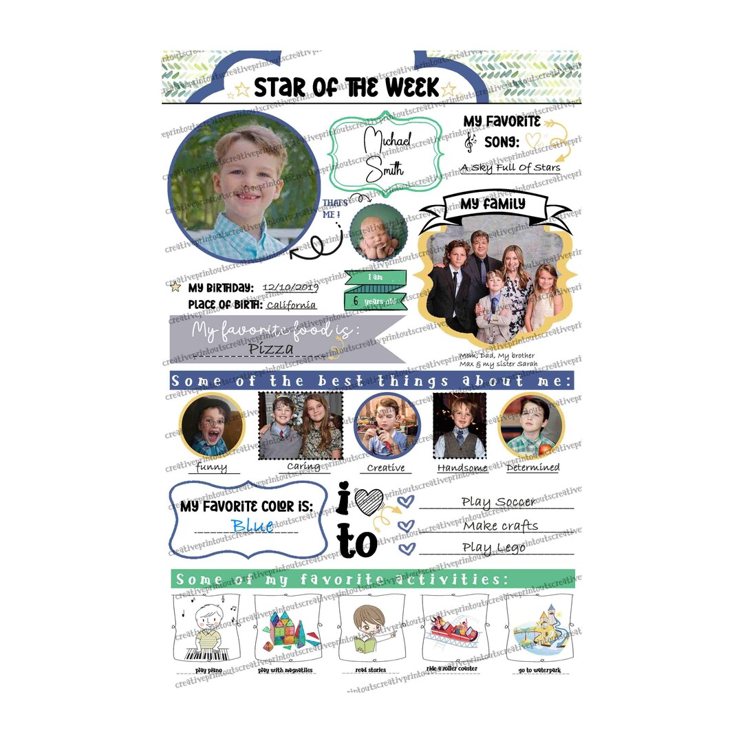 Customised, All About Me, Star of the Week, Boys, School Project ...