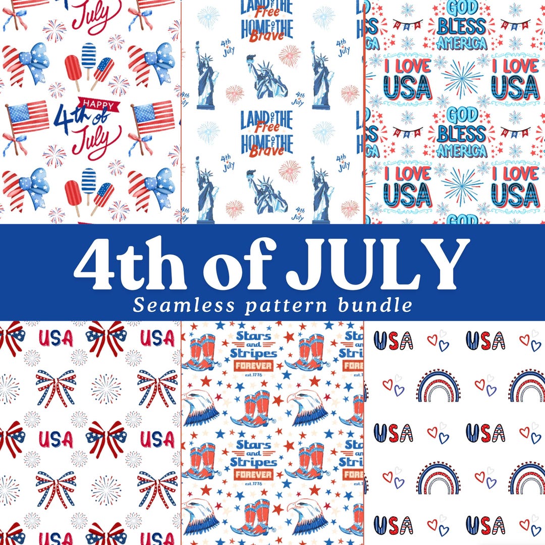 Fourth of July Seamless Patterns, 6-design Digital Bundle for DIY ...