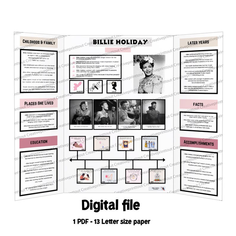 Billie Holiday Trifold, Digital, Wax Museum Project, School Project ...