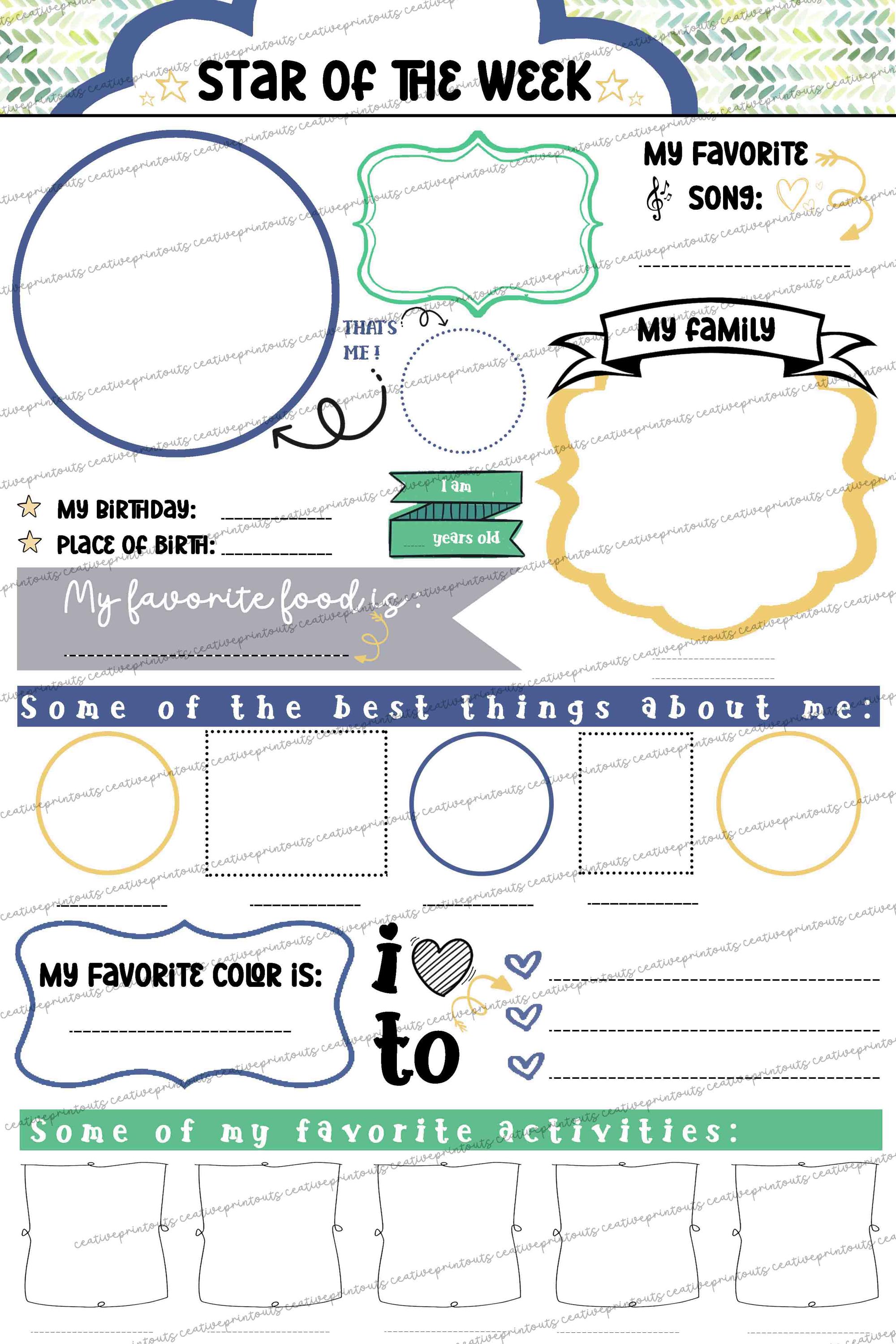 Customised, All About Me, Star of the Week, Boys, School Project ...