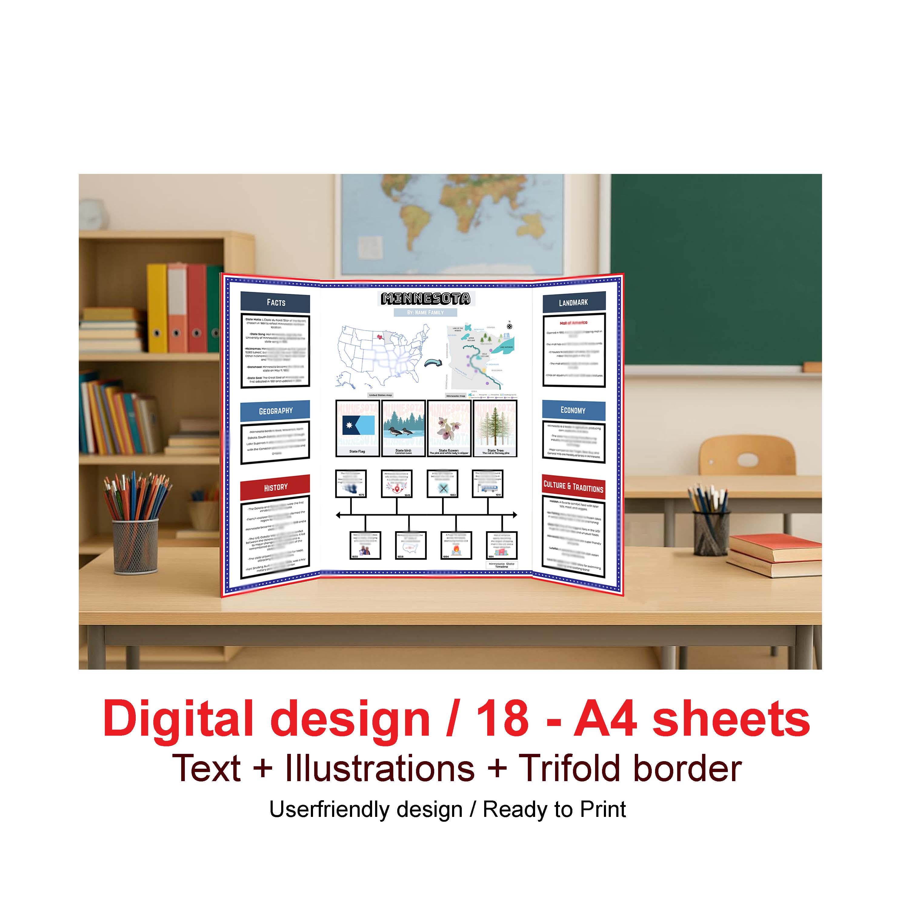 Minnesota State Project Trifold Design L Printable Educational Project ...