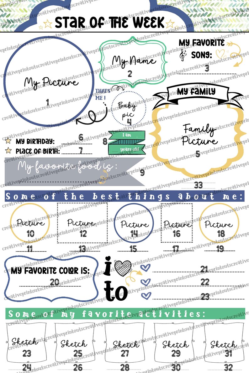 Customised, All About Me, Star of the Week, Boys, School Project ...