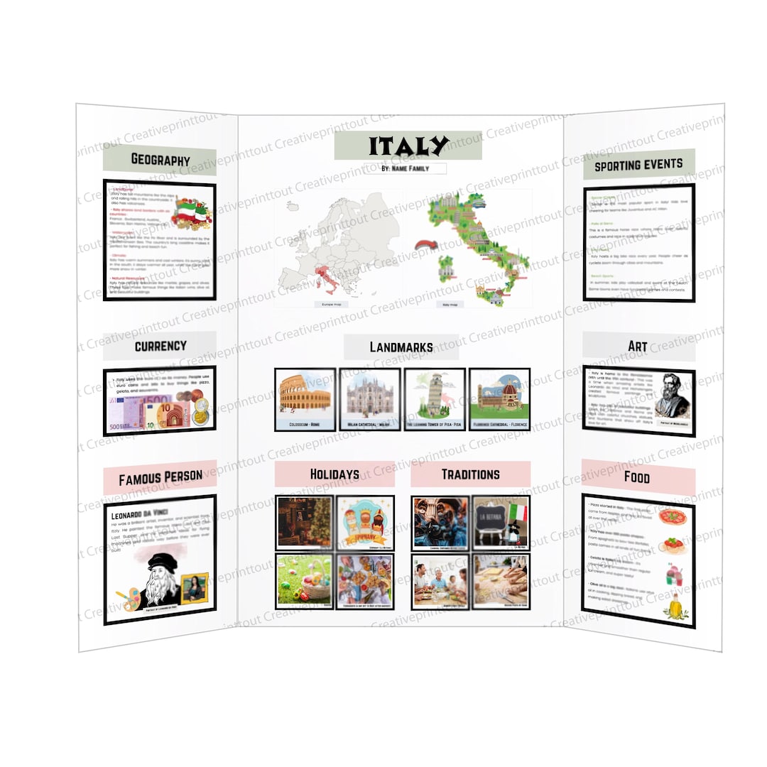 Italy Trifold Board Design I Printable Trifold Design Kit I School ...