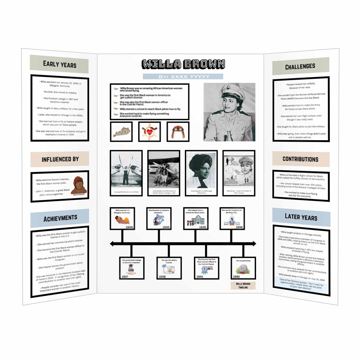 Willa Brown Trifold Board Design, School, Wax Museum Project, Digital ...