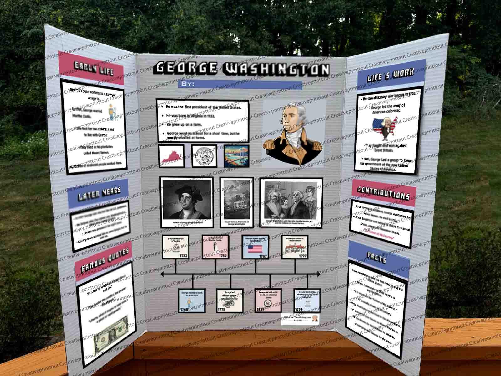 George Washington Trifold, Digital Print on A4, Wax Museum, School ...