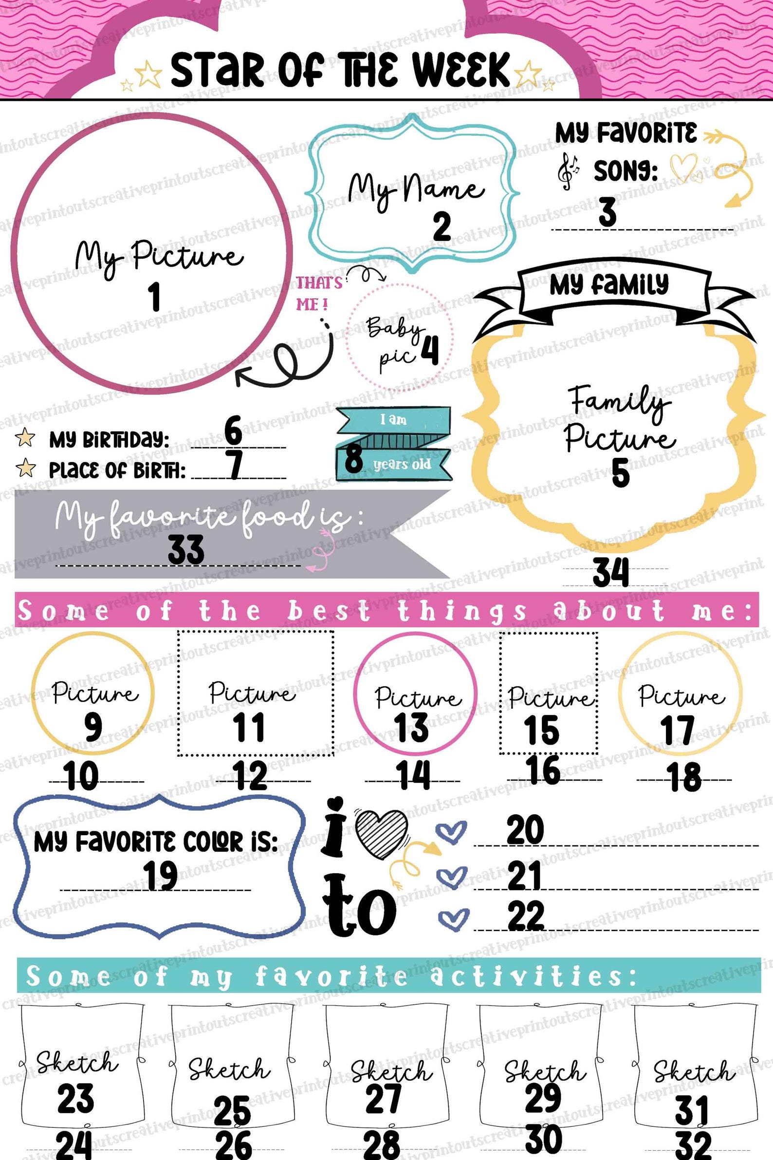 Customised, All About Me, Star of the Week, School Project ...