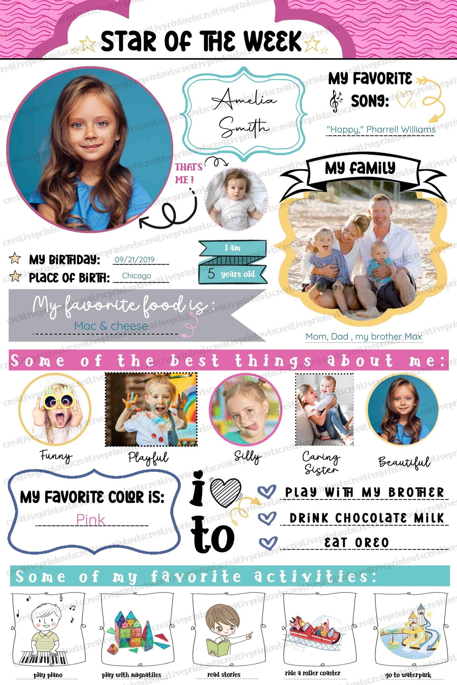 Customised, All About Me, Star of the Week, School Project ...