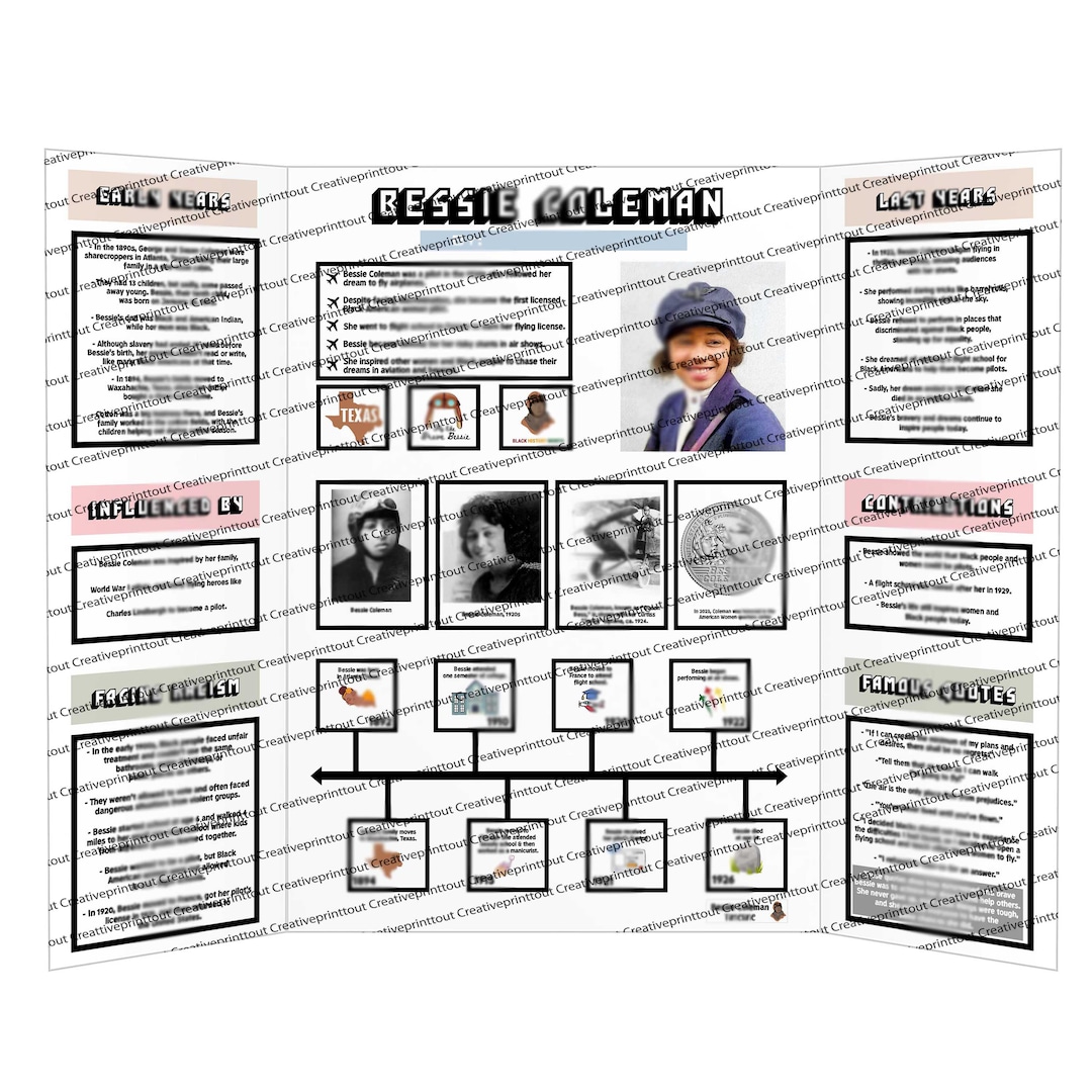 Bessie Coleman Trifold, Digital, Wax Museum Project, School Project ...