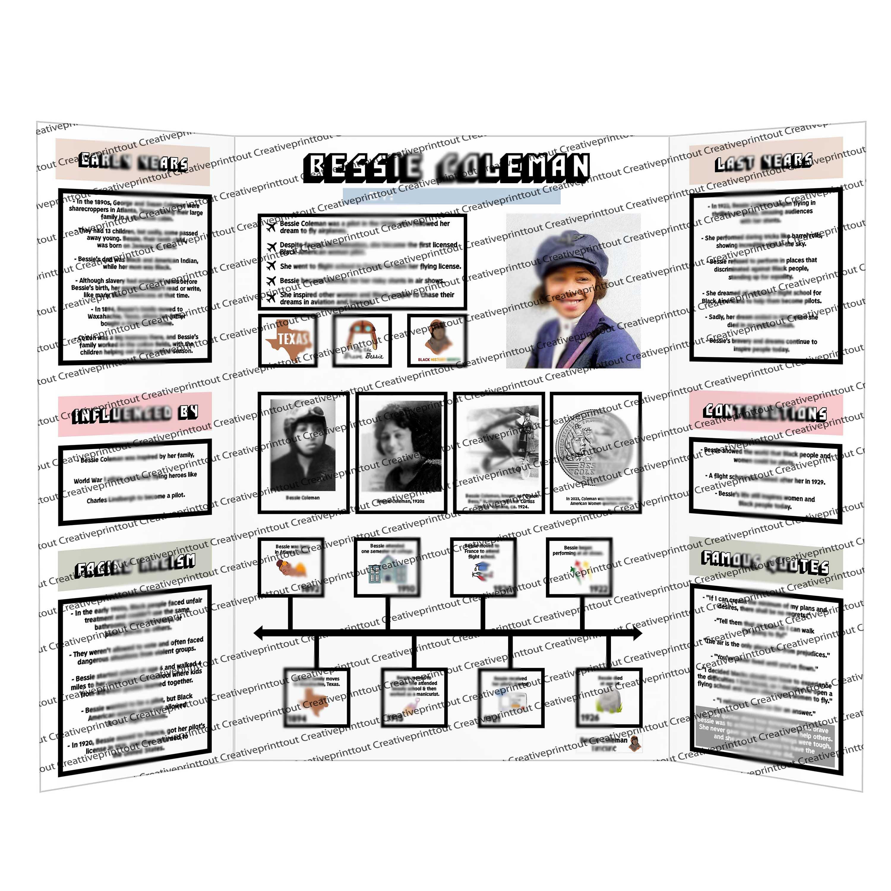 Bessie Coleman Trifold, Digital, Wax Museum Project, School Project ...