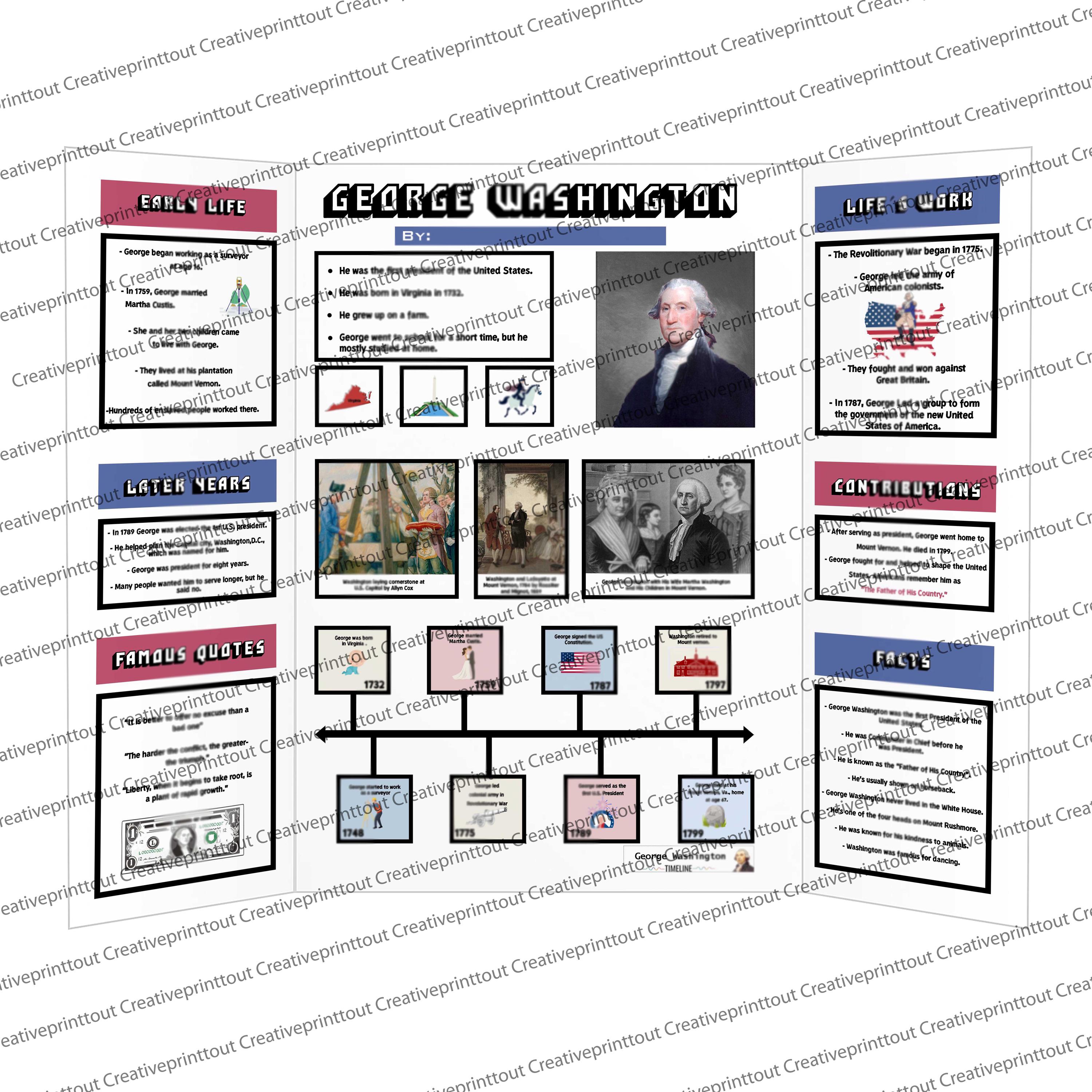 George Washington Trifold, Digital Print on A4, Wax Museum, School ...