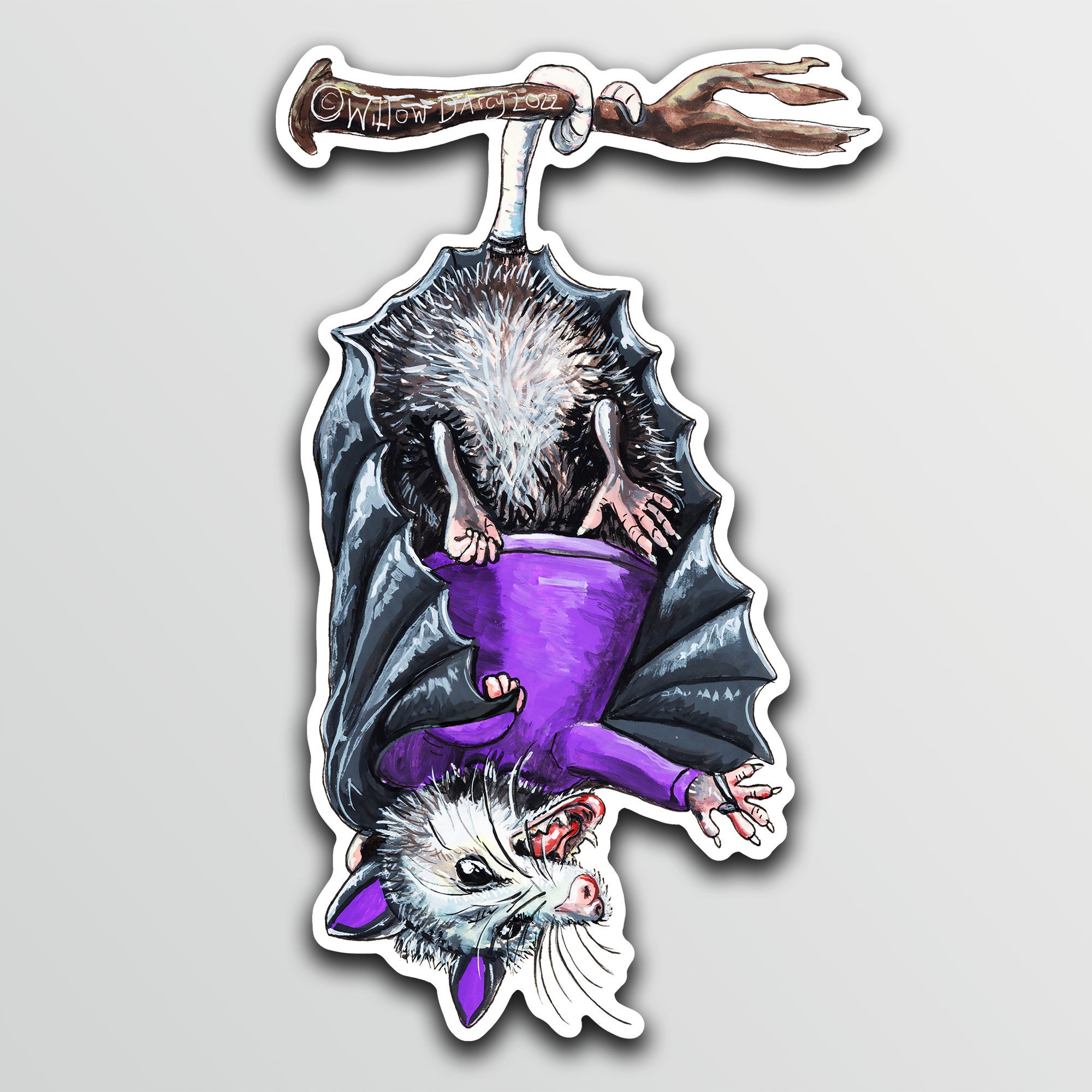 Opossum in Bat Costume Hanging Upside Down by Tail Vinyl Sticker 4 ...