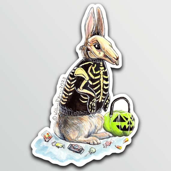 Skelly Bunny Skeleton Rabbit Sticker With Halloween Candy - Etsy