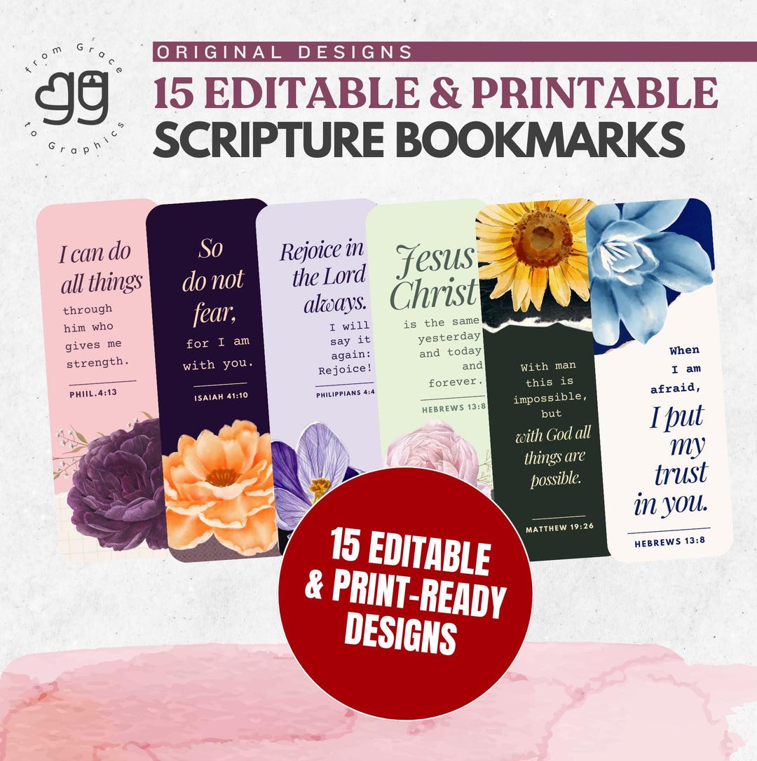 15 Christian Editable Printable Scripture Bookmarks Holiday Bookmarks ...