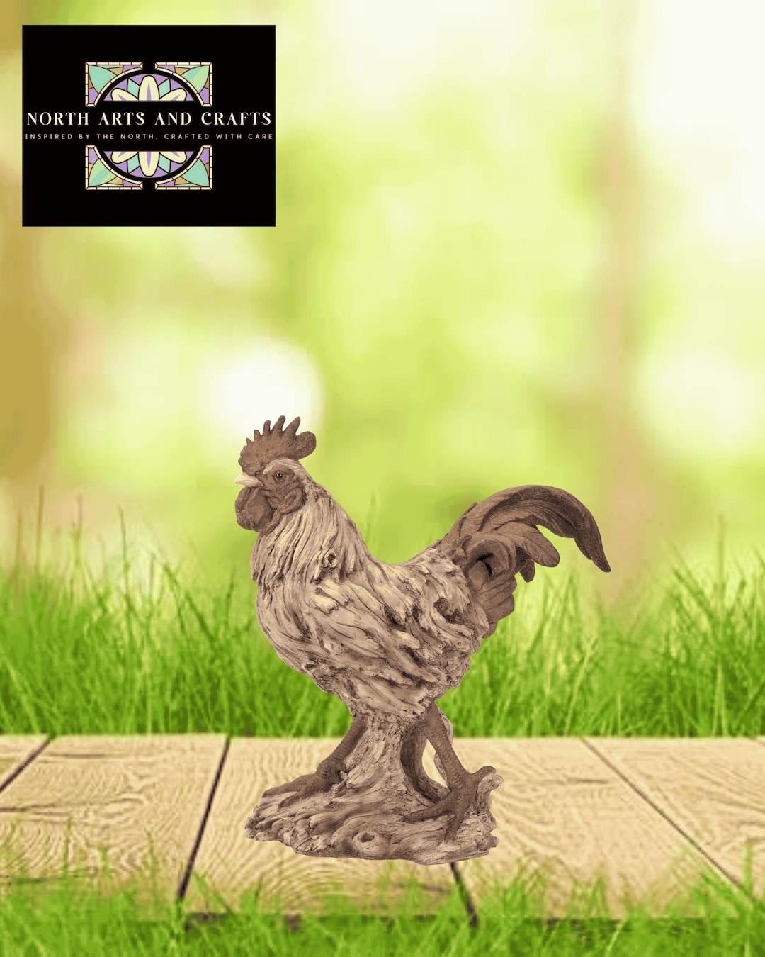 Driftwood Standing Rooster Statue- Realistic Resin Rooster Statue for ...
