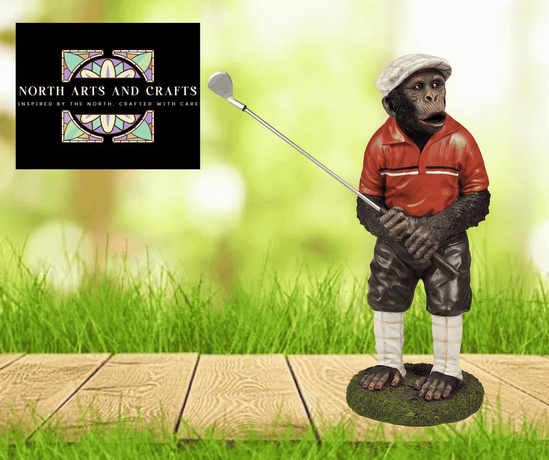 The Playful Pro – Golfer Monkey Resin Figurine for Indoor/outdoor Home ...