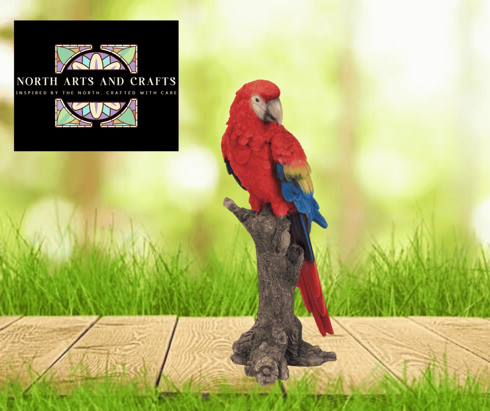 Vibrant Feathered: Resin Parrot on Branch Figurine for Home, Garden or ...