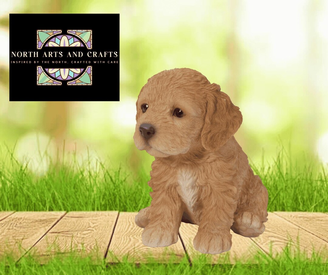 Brown Cockapoo Puppy Statue - Lifelike Animal Figurine for Indoor ...