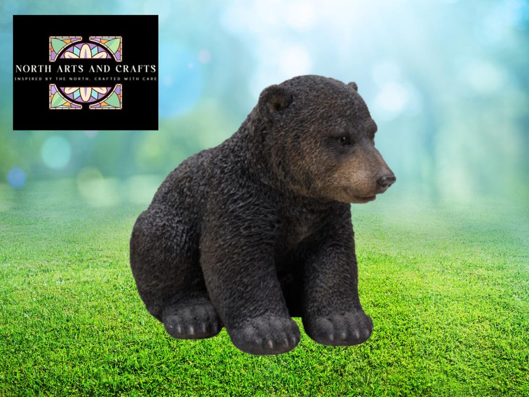 Handcrafted Sitting Black Bear Cub Statue – Realistic Animal Statue for ...