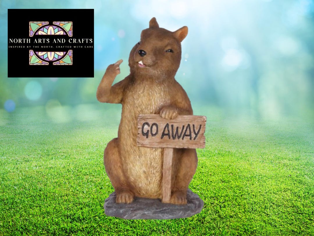 Funny Rude Squirrel Garden Statue Go Away Animal Yard Decor Outdoor ...