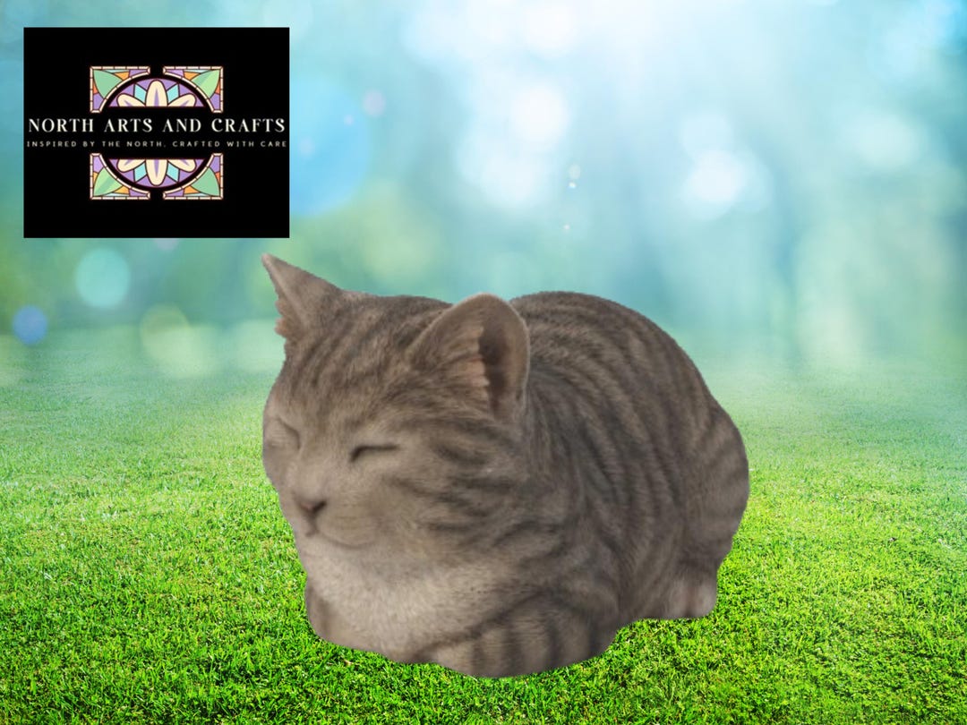 Realistic Sleeping Grey Tabby Cat Statue – Resin Animal Statue for ...