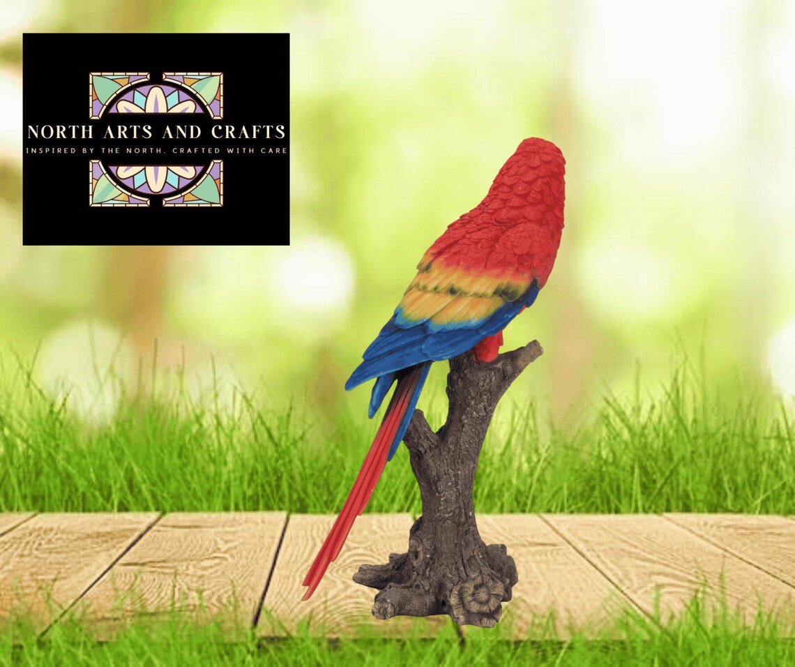 Vibrant Feathered: Resin Parrot on Branch Figurine for Home, Garden or ...